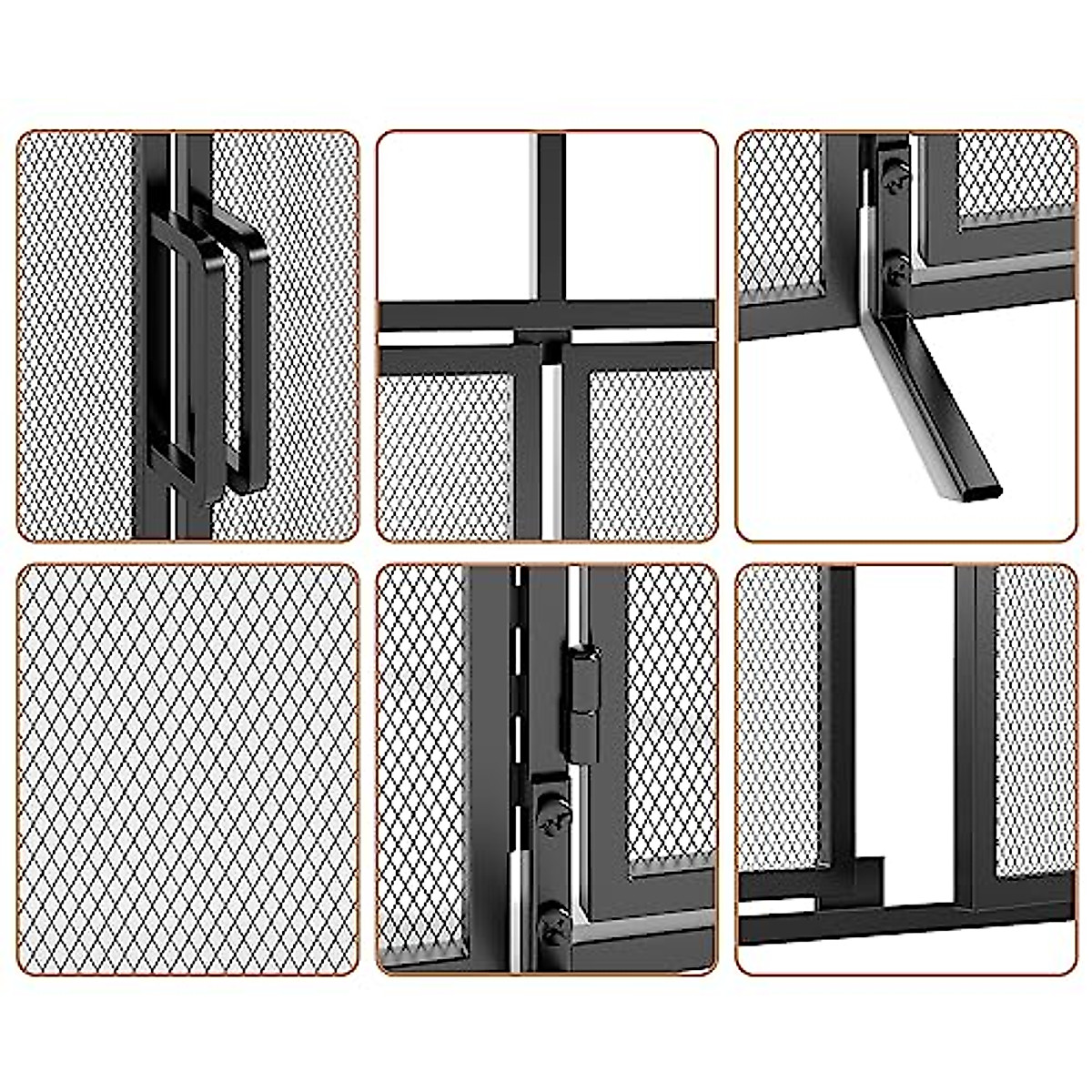 Fire Beauty 3-Panel Folding Fireplace Screen with Magnetic Hinged Doors, Solid Wrought Iron Panels Fire Spark Guard