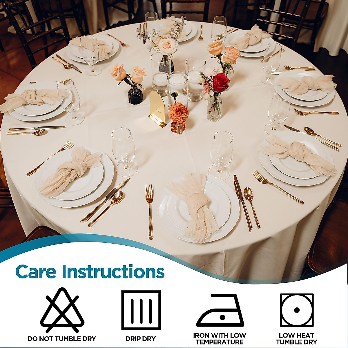 10-Pack 120-Inch Round Ivory Polyester Tablecloths – Machine Washable, Durable, Wrinkle-Resistant Linens for 8-Foot Tables – Ideal for Weddings, Banquets, Restaurants, Parties