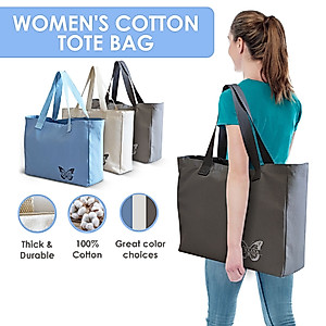 Cotton Canvas Tote Bags for Women, Large Capacity Reusable Shoulder Bag for Grocery Shopping, Travel, Beach, Yoga (Natural)