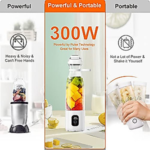 Portable Blender, Small Personal Blender for Shakes and Smoothies with 20oz Travel Bottle USB Rechargeable 300W Fresh Juice Blender Pulse Crush Ice Protein Shake Drink on the Go Blender BravoX White