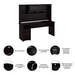 Bush Furniture Cabot 72W Computer Desk with Hutch and Drawers in Espresso Oak