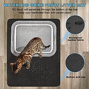 KAQUMAO Low Profile Senior Cat Litter Box Kit, Low Entry Cat Litter Box for Arthritic Cat, Handicap Disabled Cats, Sick Frail Cats, Older Feeble Cats,with Cat Litter Mat (Soft Grey)