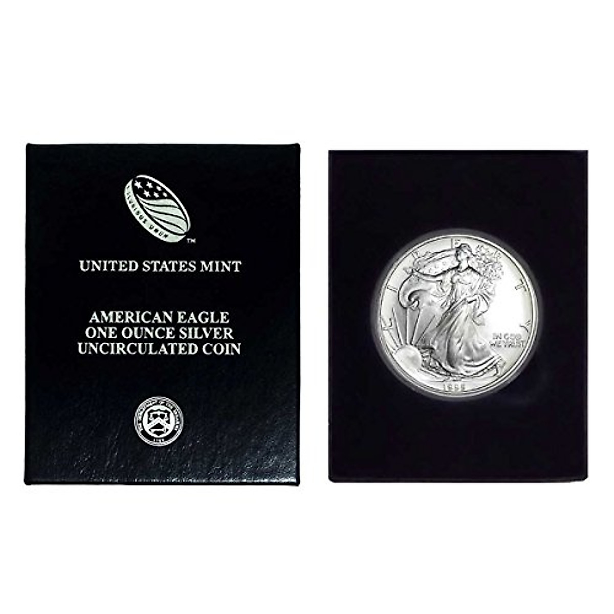 1995 - U.S. Silver Eagle in Plastic Air Tite in Magnet Close Black Gift Box - Gem Brilliant Uncirculated Dollar Uncirculated US Mint