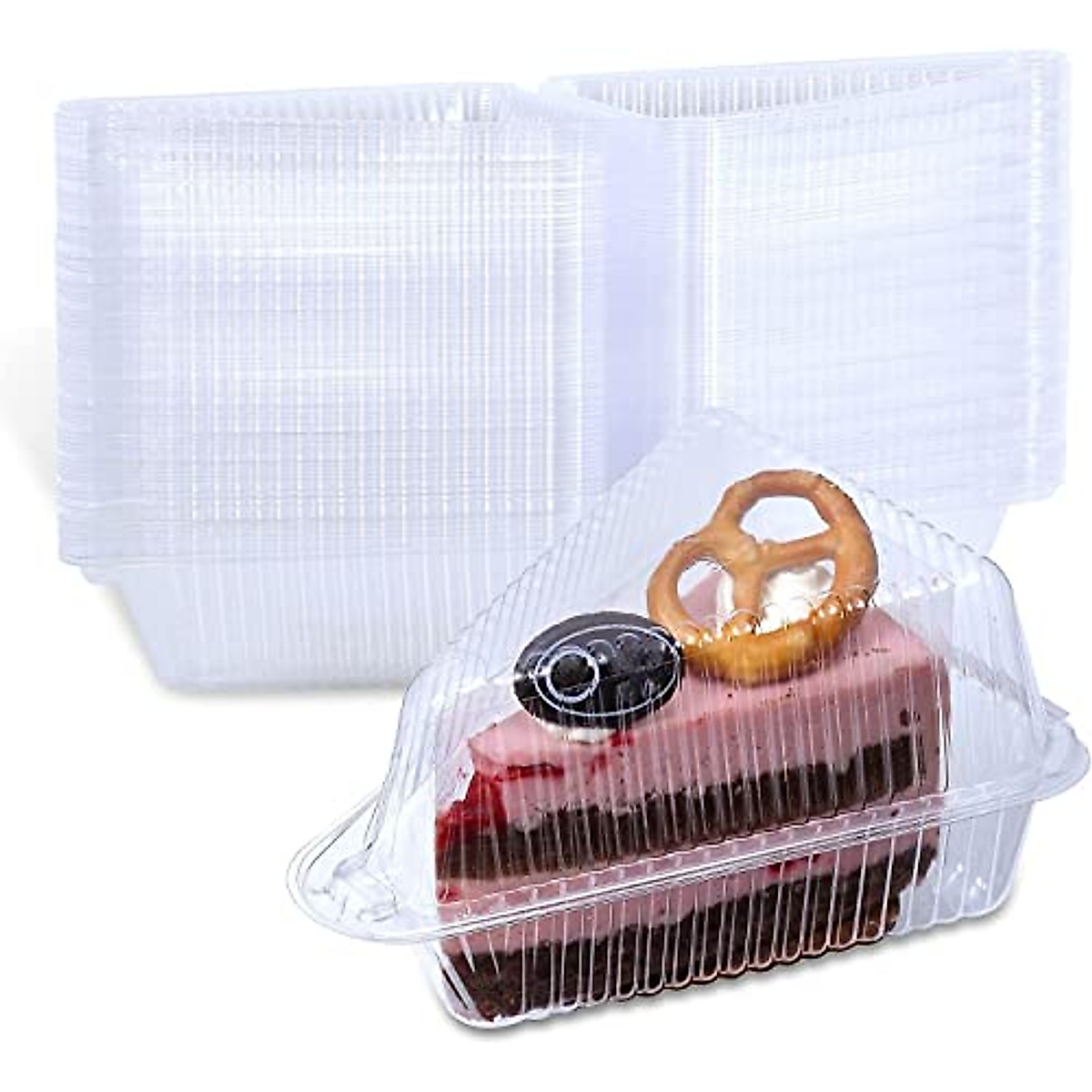 50 Pcs Cake Slice Containers with Lids Clear Plastic Hinged Cheesecake Containers Individual Disposable Triangle Cake Boxes for Pie Slice Cheesecake, Tres Leches, Flan, Desserts - Take Out