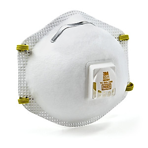 3M Particulate Respirator 8511, Pack of 10, N95, Cool Flow Exhalation Valve, Disposable, Braided Comfort Strap, M Noseclip