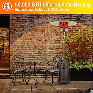 Hykolity 50,000 BTU Propane Patio Heater, Stainless Steel Burner, Triple Protection System, Wheels, Outdoor Heaters for Patio, Garden, Commercial and Residential, Brown