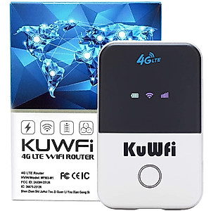 KuWFi 4G LTE Mobile WiFi Hotspot Unlocked Travel Partner Wireless 4G Router with SIM Card Slot Support B1/B3/B5/B7/B8/B20 in Europe Caribbean South America Africa