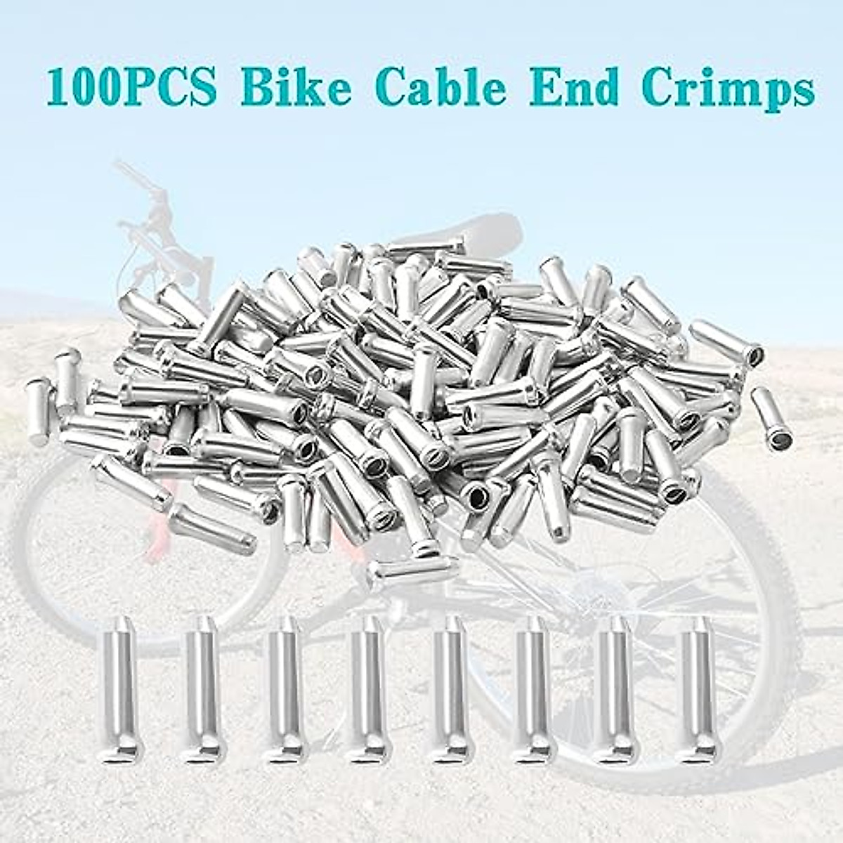 Bike Cable End Caps, Alloy Crimps, Brake Cable End Tips for Road Mountain Bicycle, Silver, Pack of 100