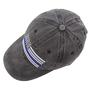 OASCUVER Men's Embroidered Thin Blue Line American Flag Hat Cotton Adjustable Baseball Cap Dad Hat (Thin Blue Line Embroidered Black, one Size)