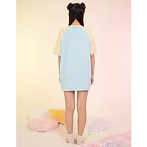 Winx Club Women's Bloom Printed Short Sleeves Crew Neck Summer Sleepwear Loungewear T-shirt Dress (extra large) Blue