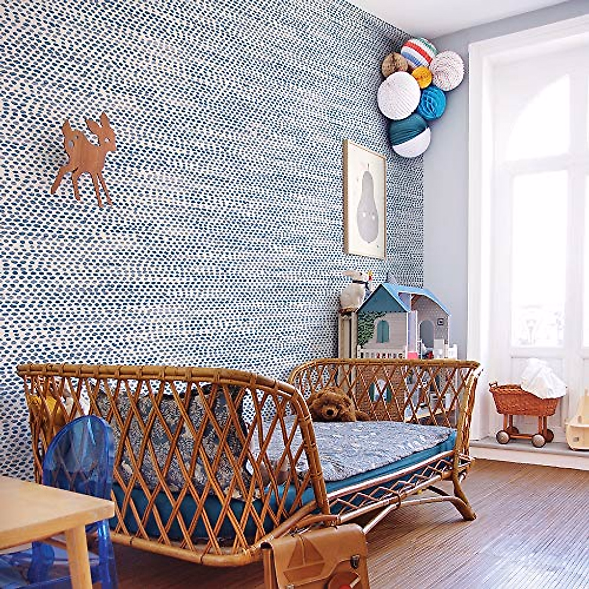 Tempaper Blue Moon Moire Dots Removable Peel and Stick Wallpaper, 20.5 in X 16.5 ft, Made in the USA