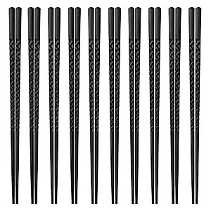 Ohtomber Black Fiberglass Chopsticks Reusable - 10 Pairs 9.5 Inch Chop Sticks Pack Reusable Dishwasher Safe, Japanese Style Non-Slip chopstick