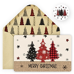Artoid Mode 24 Pack Merry Christmas Thank You Cards Star Xmas Tree Greeting Cards Gift With Envelope Sticker Blank Note Cards for Birthday Wedding Baby Shower Bridal Shower, 4 x 6 Inch