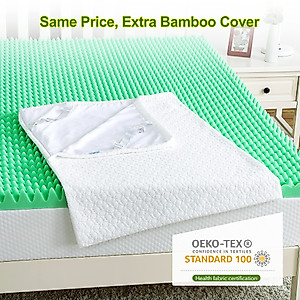 Mattress Topper Twin, Homhougo 3 Inch Green Tea Memory Foam Mattress Topper with Zippered Bamboo Cover, Cloud-Like Soft Topper for Single Bed, Day Bed