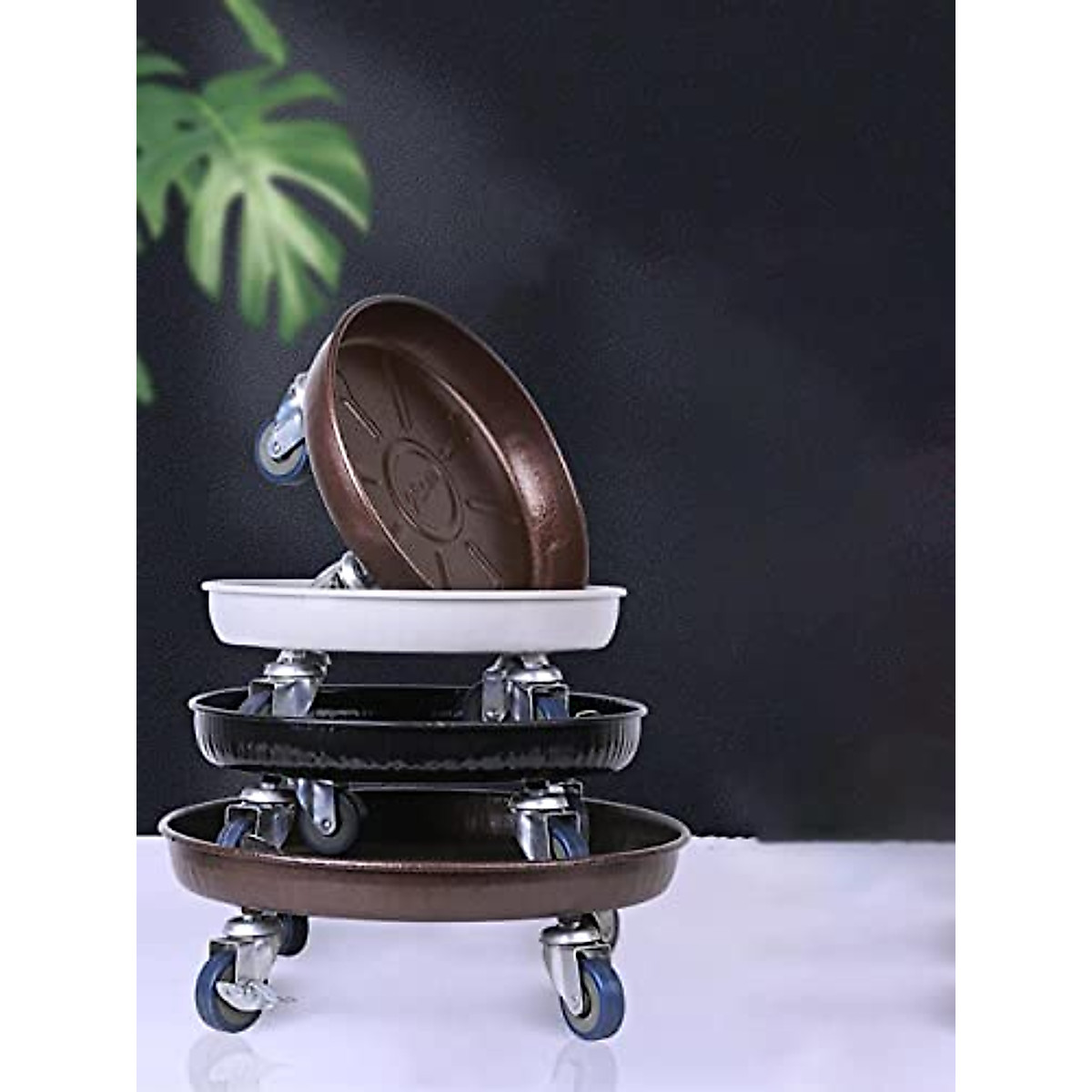 MYBAQ,Plant Tray with Wheels,Plant Caddy with Wheels Heavy Duty,Plant Rollers for Outdoor Plants,Plant Caddy,Plant Roller Base,Brown,Suitable for Homes, Gardens and Public Spaces