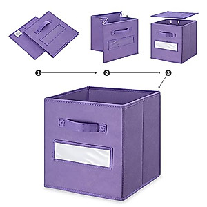 artsdi Set of 10 Storage Cubes,Foldable Fabric Cube Storage Bins with 10 Labels Window Cards & a Pen,Baskets Containers for Shelves, Closet Organizers Box for Home & Office,Purple