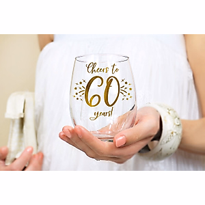 Honeyplum 60th Birthday or Anniversary Wine Glass Gift - Cheers to 60 Years - 20oz - Stunning Gold Foil Design