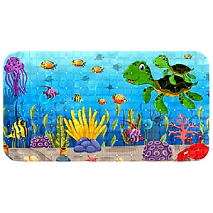 Shower Bath Mat (14.7x26.9 in) Cartoon Turtle Underwater Massage Textured Rectangle for Bathroom Showers, Tub