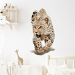 RoyoLam Walking Leopard Wall Decal Nursery Wild Animal Wall Sticker Removable Peel and Stick Waterproof Wall Art Decor Stickers for Kids Baby Classroom Living Room Playing Room Bedroom