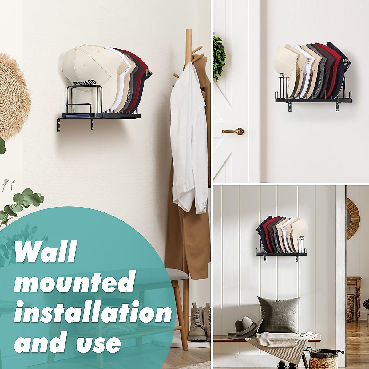 Hat Organizer,Metal Baseball Cap Hat Rack For Wall, Baseball Cap Display And Storage Rack Hat Rack， Tabletop Hat Racks For Baseball Caps For Bedroom, Closet, Dresser, Entrance (Black-2Pack)