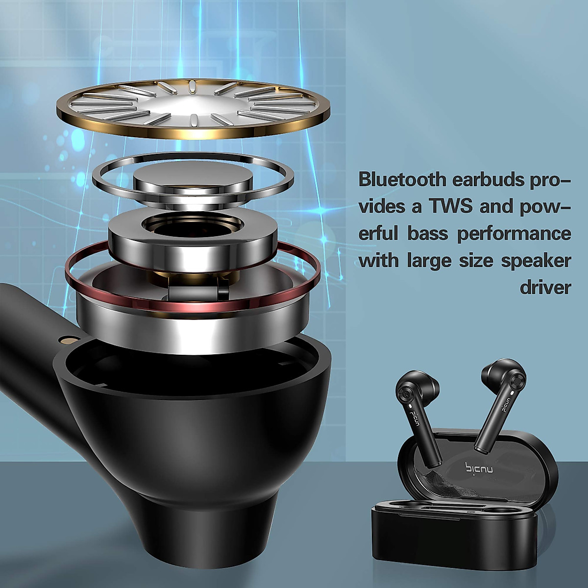 HEYKING Wireless Earbuds, Bluetooth 5.0 in Ear Headphones Wireless Charging Case TWS Earphones with Mic, Deep Bass/IPX4 Waterproof/42H Playtime/Touch Control,Black