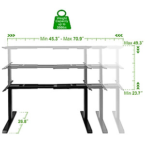 Fromann Electric 3 Tier Legs Dual Motor Standing Desk Frame Heavy Duty 300lb Sit Stand up Height Adjustable Desk Base for Home and Office (Black)