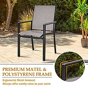 MEOOEM Patio Dining Set 5 Pieces Outdoor Metal Furniture Set, 4 x Textilene Chairs with 37 INCH Rectangular Umbrella Table for Outdoor Garden Backyard