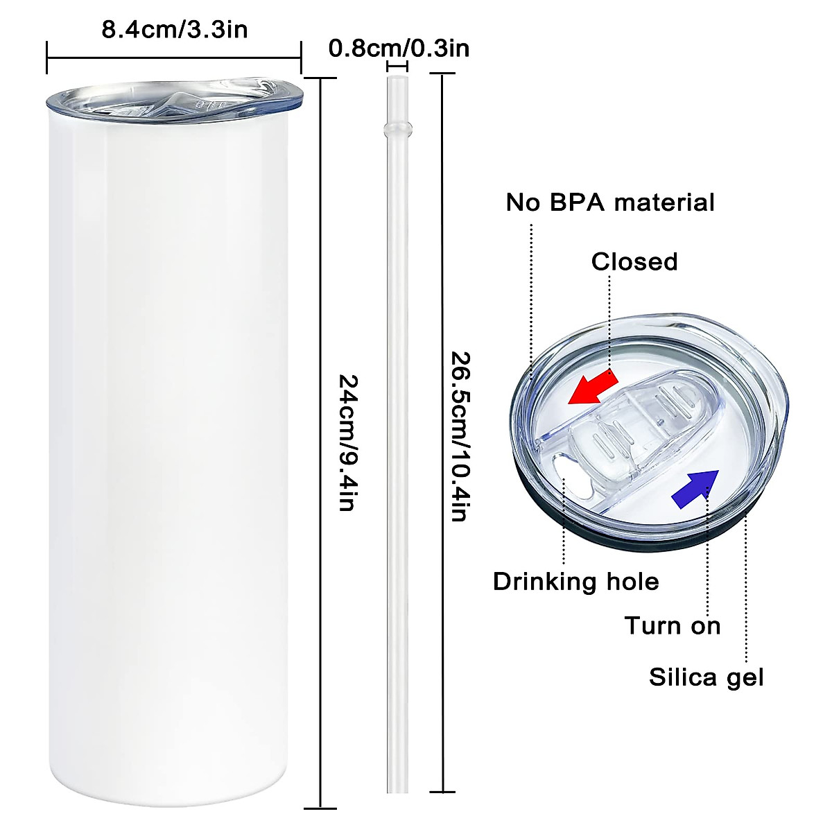 AiHeart 30oz Sublimation Straight Skinny Tumblers with Straw and Lid,Sublimation Stainless Steel Blanks Bulk,Double Wall Vacuum Insulated Tumblers,Metal Water Cup(25Pack White)