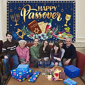 Large 71" X 43" Happy Passover Banner, Passover Backdrop, Passover Decorations, Jewish Holiday Decorations, Passover Background for Photography Wall Indoor Outdoor Party Supplies tineit