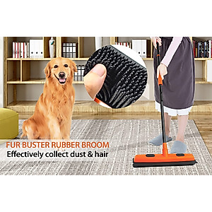 JEHONN Rubber Broom Carpet Rake for Pet Hair Remover, Fur Removal with Squeegee, Portable Detailing Brush Brush, 52.8 Inches Telescopic Long Handle for Fluff Carpet