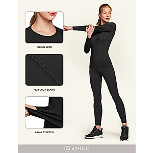ATHLIO Women's Sports Compression Shirt, Cool Dry Fit Long Sleeve Workout Tops, Athletic Exercise Gym Yoga Shirts, 2pack Black/Charcoal, X-Large