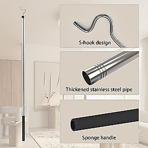 Clothes Hanger Reaching Hook Telescopic Adjustment Clothes Hook Rod Light and can Extend from51 Hook and Sponge Handle. (50inch)