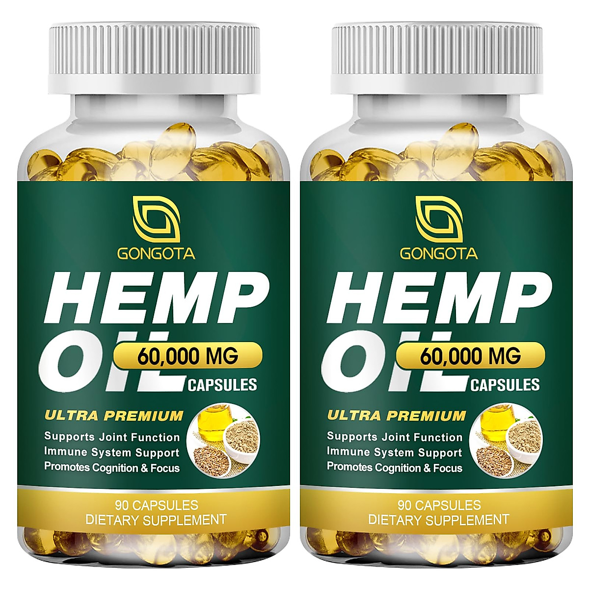 Hemp Oil Capsules - 100% Organic Hemp Oil, 60,000 Max Strength, Supports Immune, Skin, Calm, Sleep & Overall Health - 180 Veggie Softgels