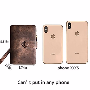 AOXONEL Women's Small Bifold Leather wallet Rfid blocking Ladies Wristlet with Card holder id window Coin Purse (Brown)