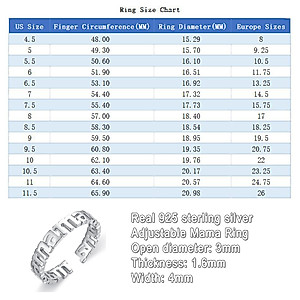 WIOY 925 Sterling Silver Adjustable Ring for Mother, Mama Daughter Statement Eternity Band, New Mom Gifts for Women, Size 7 to 9