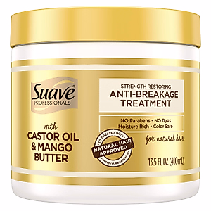 Suave Professionals Dry Hair Mask Hydrating Hair Mask For Natural Hair Castor Oil & Mango Butter No Parabens, No Dyes, Moisture Rich, Color Safe 13.5 oz