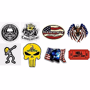 8 Pieces Hard Hat Stickers, 2.5 inches Welder Stickers Skull Oilfield Hardhat Stickers Texas USA Decals