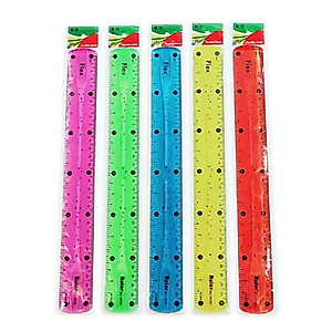 Colorful Flexible Ruler Soft Plastic Ruler Clear Straight Ruler With Inches And Metric For Workshop Home Schools Office