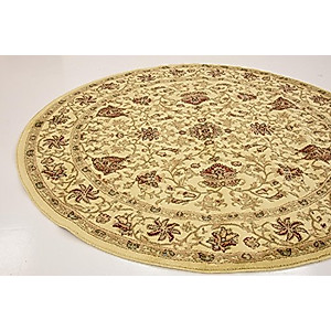 Unique Loom Voyage Collection Traditional Oriental Classic Intricate Design Area Rug, Round 6' 1" x 6' 1", Ivory/Tan