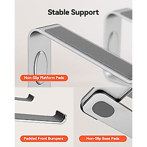 LORYERGO Laptop Stand, Ergonomic Laptop Riser Laptop Stand for Desk, Notebook Computer Stand Holder Compatible with Most 10-15.6” Laptops, Silver