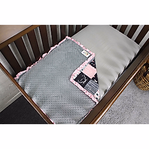 Baby Blanket - Minky, Deer, Arrows and Antlers, Pink with Gray and Black, with Pink Ruffles