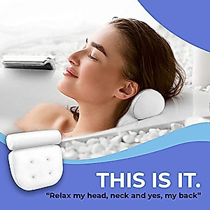 IndulgeMe Luxury Bath Pillow for Tub - Non-Slip Head, Back, Shoulder and Neck Support, Bathtub Spa Pillow with Extra Large Suction Cups, Fits All Bathtub, Hot Tub, Jacuzzi Spas