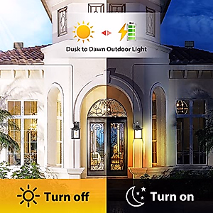 Solar Motion Sensor Light Outdoor, 3 Lighting Modes Dusk to Dawn Solar Porch Lights IP65 Waterproof, Solar Wall Lanterns Outdoor with Separate Panel and 16FT Cable for Front Yard Shed Barn（2 Bulb）