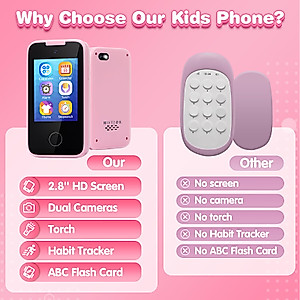 Kids Phone Toys for 3-6 Year Olds Girls, Touchscreen Kids Cell Phone with Dual Camera, MP3 Music Player, Games, Habit Tracker Kids Toddler Phone Learning Toy Birthday Gifts for Girls Age 3 4 5 6 7 8