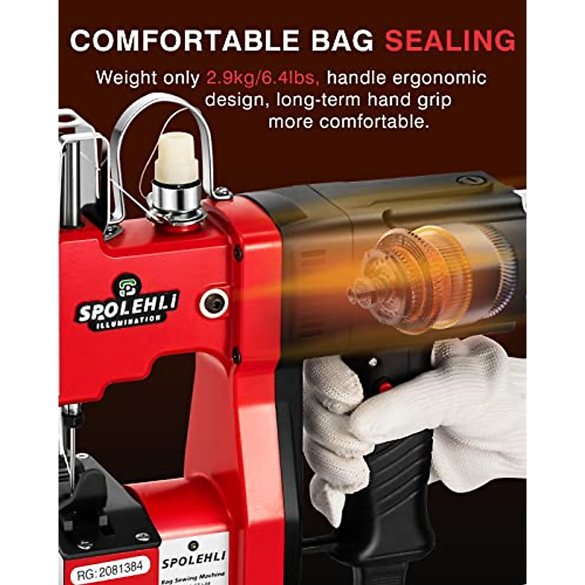 Spolehli Bag Sewing Machine Bag Sealing Machine Bag Closer Bag Closing Machine Bag Stitching Machine Industrial Sewing Machine Bag Sealer Sealing Machine for Sack Woven Kraft Kraft Paper Bag Sealing 110v US plug with CE (Red)