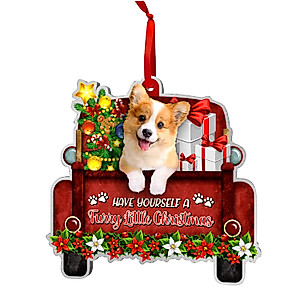 Corgi Dog Ornaments Christmas Tree, Corgi Red Truck Car Aluminum Ornament (NOT 3D), Christmas Decoration 2024 for Corgi Lovers, Dog Mom, Dog Dad, Pet Lovers