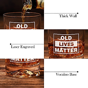 Gifts for Men Dad, OLD LIVES MATTER Whiskey Glass, Funny Grandpa Gag Gift Ideas for Fathers Day Christmas Birthday Anniversary, Unique Him Husband Boyfriend Adults Old Man Bourbon Scotch Presents