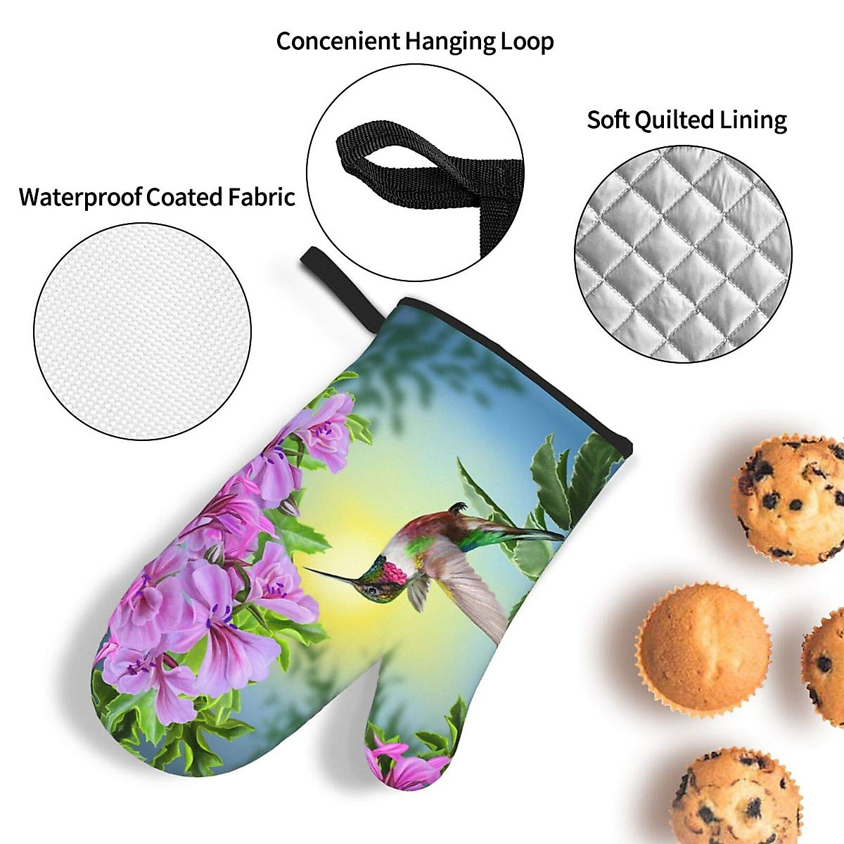 Mount Hour 4-Piece Set Oven Mitts and Potholders, Spring Bird Hummingbird Summer Purple Flower Floral Baking Glove and Pot Holder for Cooking BBQ