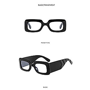 YAMEIZE Trendy Small Rectangle Sunglasses Women Men Vintage Thick Frame Small Square Glasses UV400 Driving Shades Glasses (Black/Transparent)