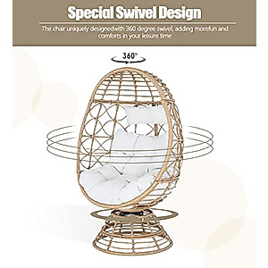 Ulax Furniture Wicker Egg Chair Nest Basket Indoor/Outdoor Lounger for Patio, Backyard, Living Room, Swivel Egg Chair with Cushion